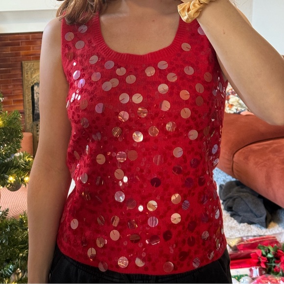Mendocino | Tops | Vintage Sequence Red Sleeveless Sweater Tank Perfect ...